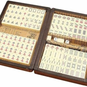 Florauspicious Chinese Mahjong Set, Traditional Majong Sets Chinese with 146PCS 0.87" x 0.59" x 0.47" Mini Mahjong Tiles, 2PCS Dot Dice & 6.7” Wooden Carry Case for Travel, Family Gathering, Party