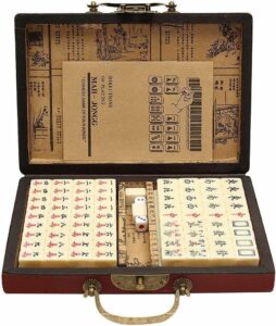 florauspicious chinese mahjong set, traditional majong sets chinese with 146pcs 0.87" x 0.59" x 0.47" mini mahjong tiles, 2pcs dot dice & 6.7” wooden carry case for travel, family gathering, party