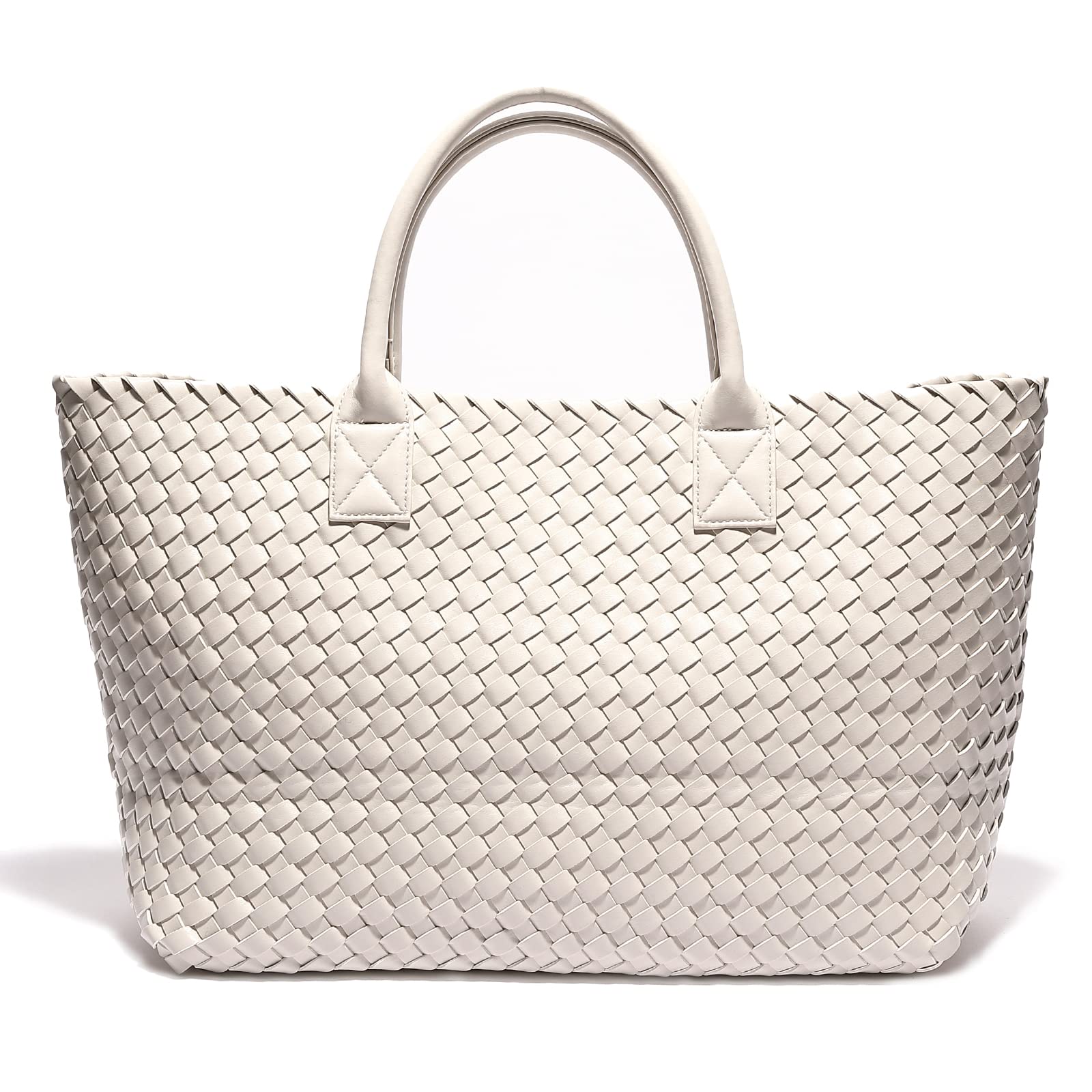 Weayouth Woven Bag Shopper Bag Travel Handbags and Purses Women Tote Bag Large Capacity Shoulder Fashion Bags (Off white)