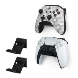 brainwavz 2 pack metal controller holder stand wall mount for xbox, ps5, ps4, pc & more gaming accessories, adhesive & screw universal fit (black)