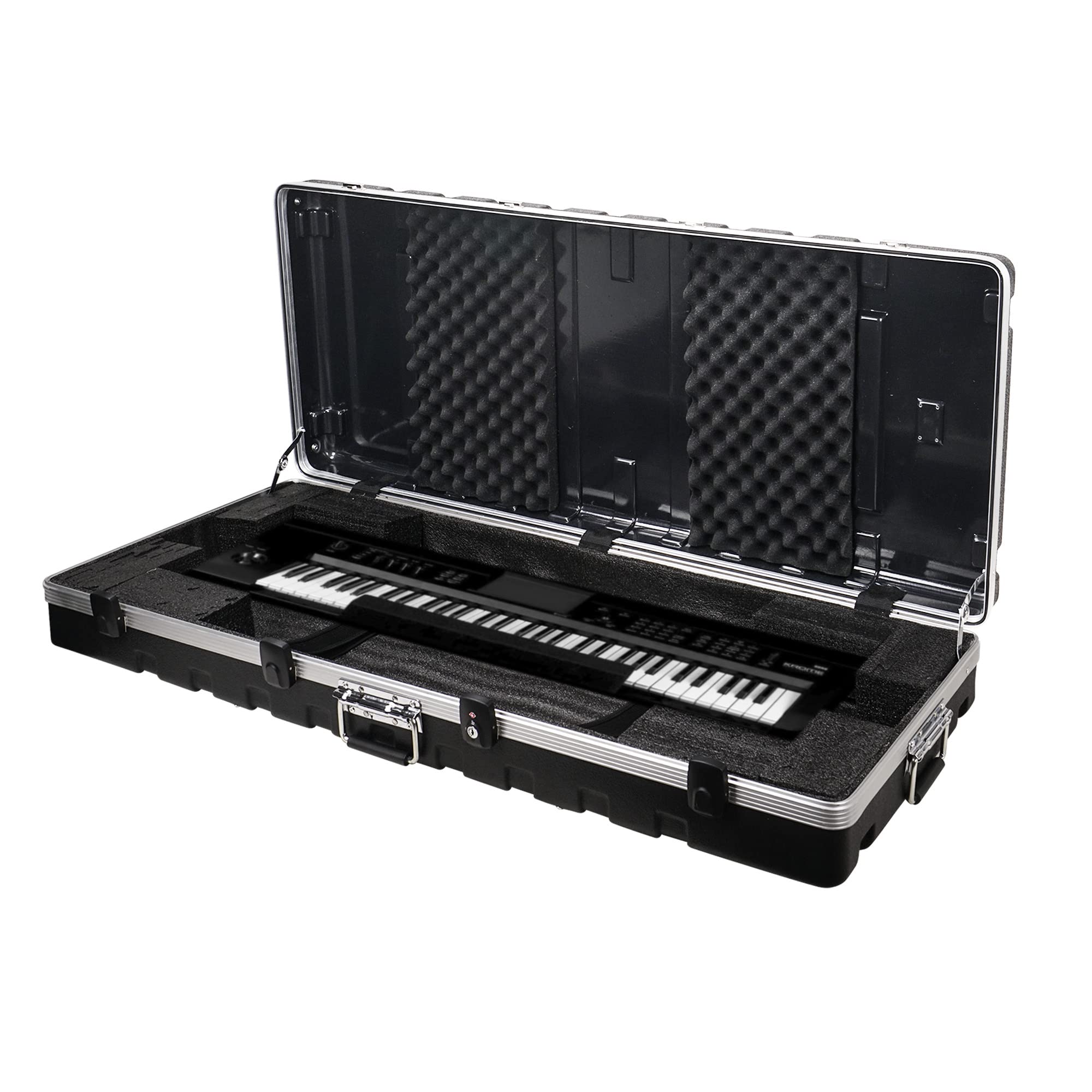 Sound Town Lightweight 61-Note Keyboard Case, ATA Flight Case with TSA Approved Locking Latches, Customizable Interior, Recessed Wheels (STKBC-61)