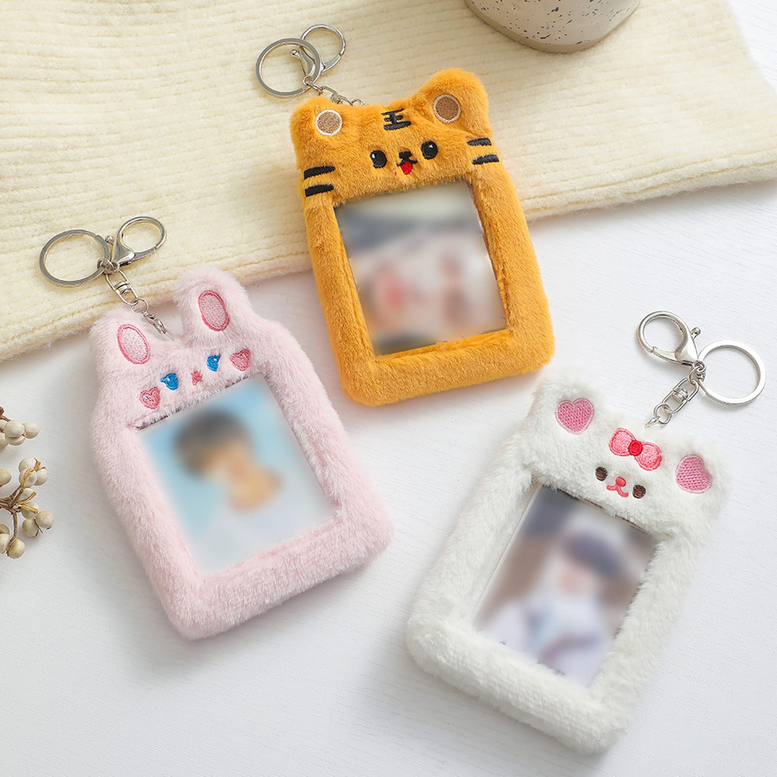 Harilla Plush Holder, Photocard Holder, Cute Photo Sleeves with Keychain, Case Cover for Game Cards, Football Cards, ID Bank Credit Card Protector, Birthday Gift, Pink Rabbit