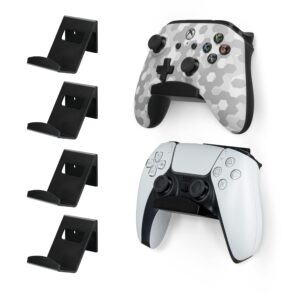 4 pack metal controller holder stand wall mount for xbox, ps5, ps4, pc & more gaming accessories, adhesive & screw universal fit by brainwavz (black)