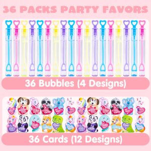 JOYIN 36 Packs Valentine's Day Gift Cards with Mini Bubble Maker Wands for for Kids Valentine Party Favor Toys, Valentine's Classroom Exchange, Game Prizes