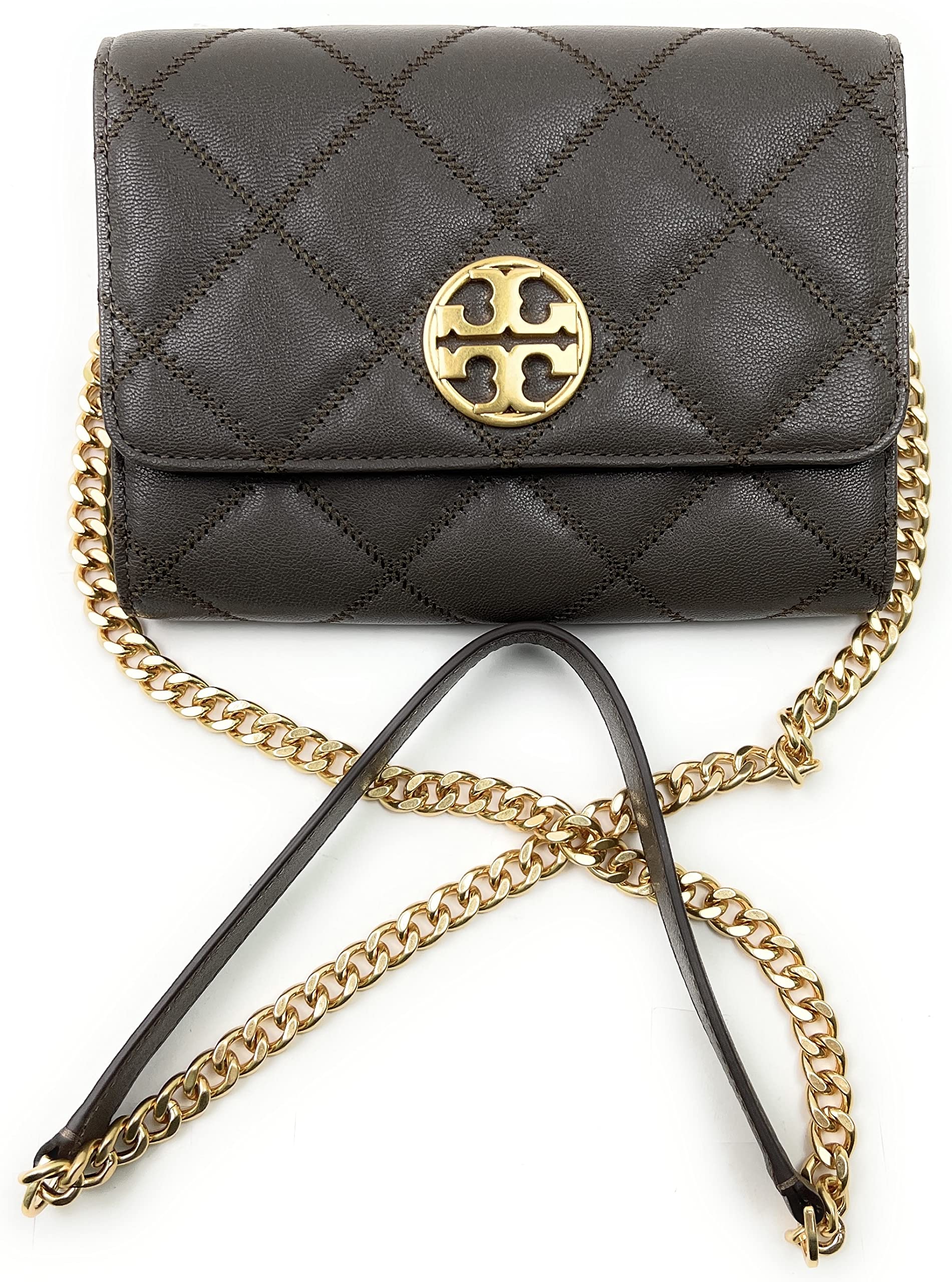 Tory Burch Willa Diamond Quilted Leather Women's Chain Wallet Crossbody Bag (Volcanic Stone)