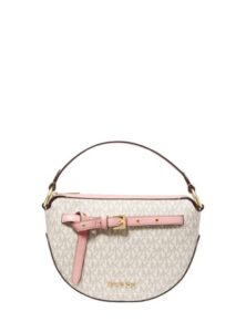 michael kors emilia half moon medium shoulder bag logo crossbody vanilla powder blush