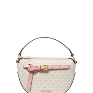 Michael Kors Emilia Half Moon Medium Shoulder Bag Logo Crossbody Vanilla Powder Blush