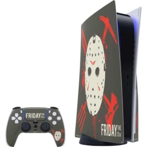 skinit decal gaming skin compatible with ps5 console and controller - officially licensed warner bros jason voorhees mask design