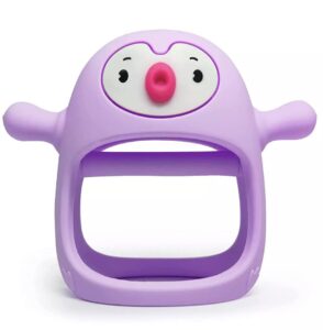 wearable penguin teether, never drop silicone baby teething toy for infants, chew toys for sucking needs, hand pacifier for breast feeding babies, car seat toy for new born (purple)