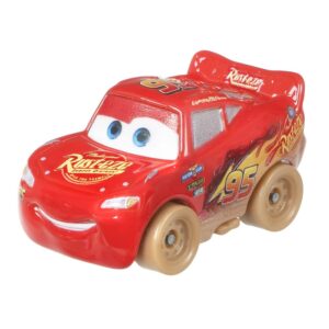 cars mini racers collectible die-cast vehicle - frr51 ~ muddy lightning mcqueen race car ~ red with yellow lightening bolt ~ #95 on the side