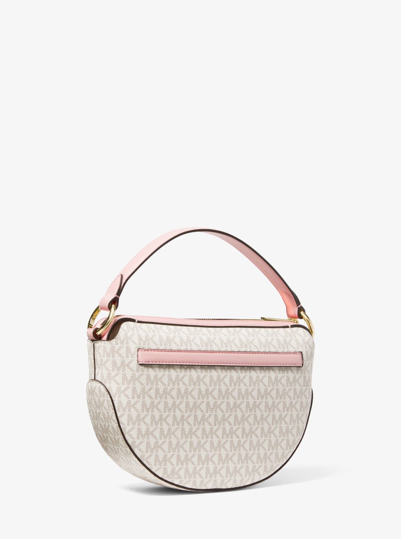 Michael Kors Emilia Half Moon Medium Shoulder Bag Logo Crossbody Vanilla Powder Blush