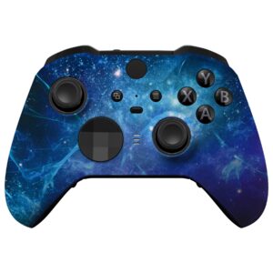 extremerate blue nebula replacement faceplate cover for xbox one elite controller series 2 (model 1797), soft touch front housing shell case & accent rings for xbox elite series 2 core controller