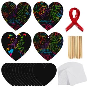 joyin 60 packs valentines day gifts cards with scratch heart for kids scratch paper magic color scratch heart rainbow cards for valentine crafts & art classroom exchange, valentine's party favors