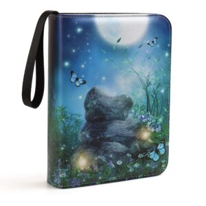 4 pocket trading card binders for 400 cards, cartoon forest night moon butterfly pattern