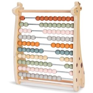 abacus for kids - math counting toy made of wooden beads and rack - children's wood number counters for teaching addition, subtraction and more - counting tool for toddlers and 1st grade kids