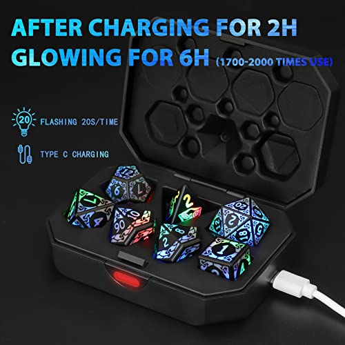 DND Dice Rechargeable with Charging Box, Light up Dice 7 PCS LED Electronic Dices, Dungeons and Dragons Dice Polyhedral Dice Sets for Tabletop Games ZHOORQI D&D Dice Role Playing Game (3 Color Light)