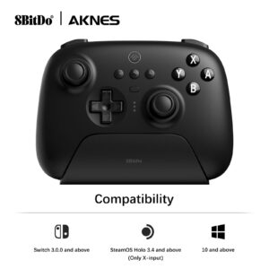 AKNES 8Bitdo Ultimate Bluetooth Controller with Charging Dock, Wireless Pro Controller with Hall Effect Sensing Joystick, Compatible with Nintendo Switch/Windows/Steam Deck - Black