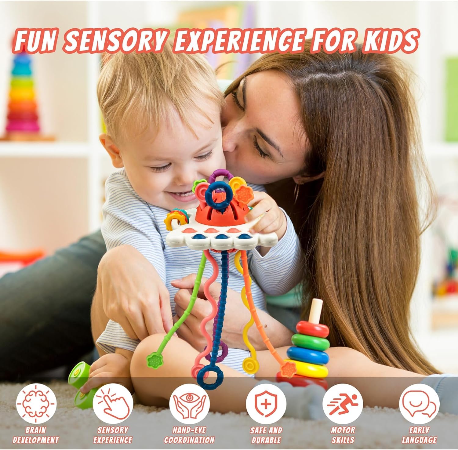 Xouduxpl Baby Toys, Montessori Toy for 6-12 12-18 Months Toddler Babies, Sensory Toy, Motor Skills & Pull String Activity for 1 2 3 4 5 6 Years Old Infant Boy Girl Easter Gifts