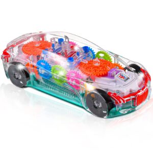 abk transparent toy car - with visible colored moving gear system, light and sound transparent electric car toy light music led light effects (sport car)