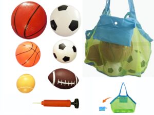 czlcd 6pces soft sports balls set for kids various size of soccer ball, basketball, football,tennis ball,volleyball with large free bag and hand pump