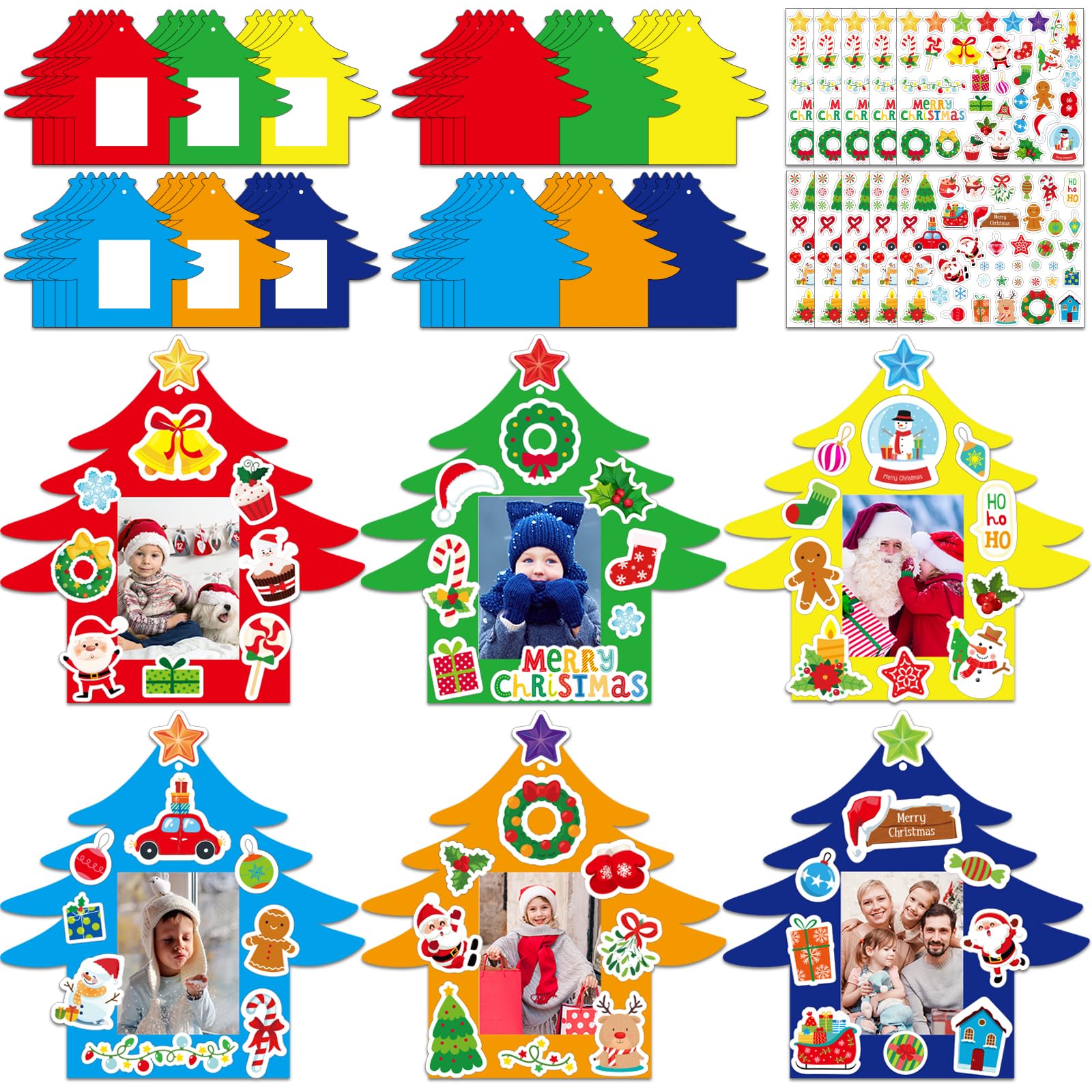 Kepeel 30 Packs Christmas DIY Picture Frames Craft Kit for Kids, Christmas Tree Photo Frames Ornaments for Xmas Winter Holiday Decorations Favor Art Gift Classroom School Home Activities