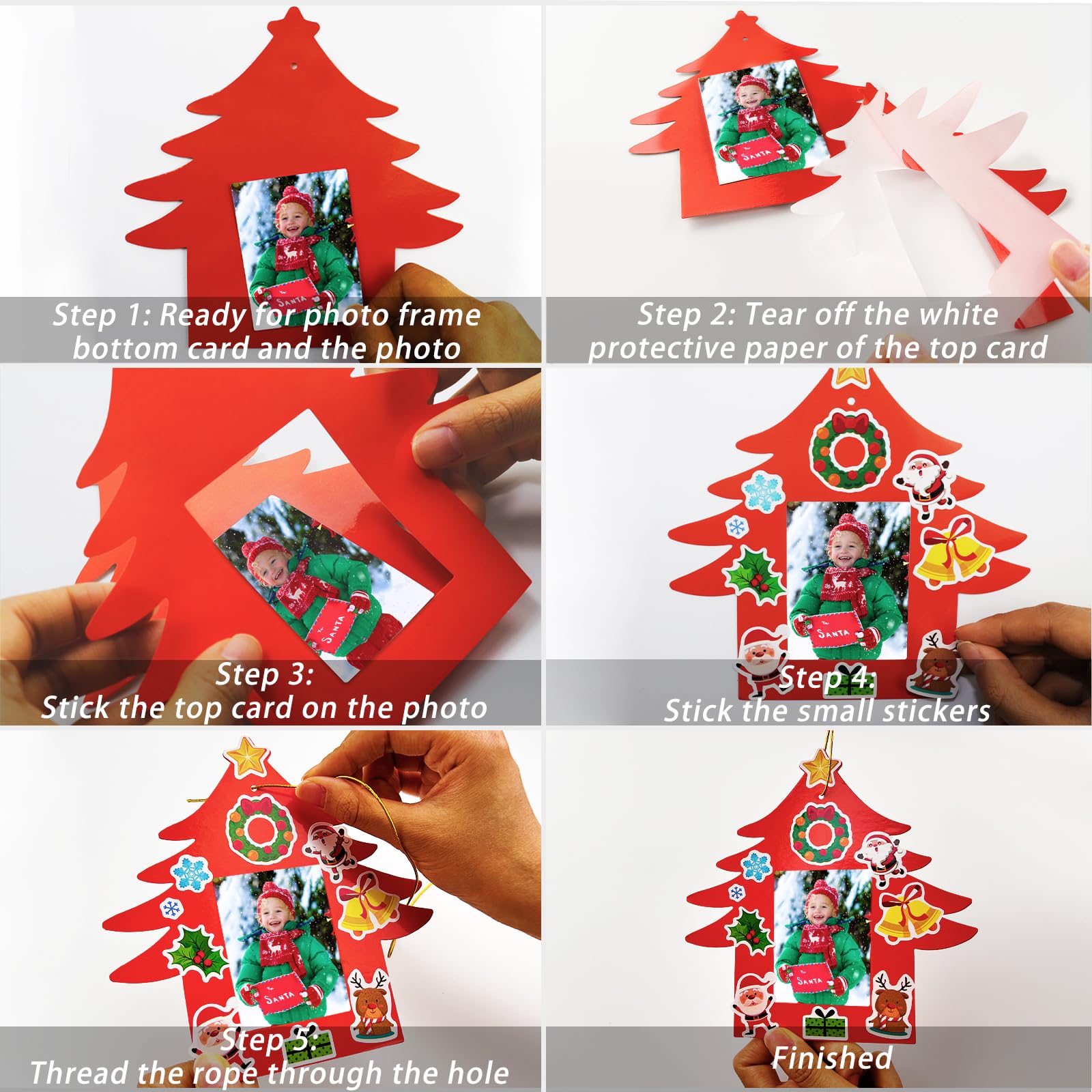 Kepeel 30 Packs Christmas DIY Picture Frames Craft Kit for Kids, Christmas Tree Photo Frames Ornaments for Xmas Winter Holiday Decorations Favor Art Gift Classroom School Home Activities