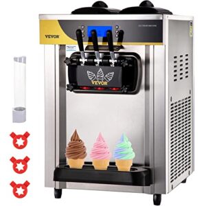 vevor commercial ice cream maker, 22-30l/h yield, 2200w countertop soft serve machine w/ 2x6l hopper 2l cylinder lcd panel puffing shortage alarm, frozen yogurt maker for restaurant snack bar, silver