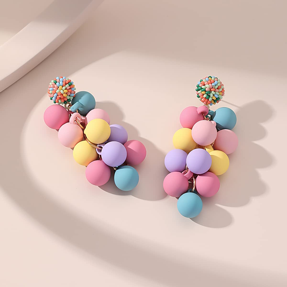 WASAIE Acrylic ball Beads Zinc Dangle Earrings for Women,Colorful Statement Earring Cute Candy Colored Drop Dangle Geometric Jewelry Earrings For Gift Party