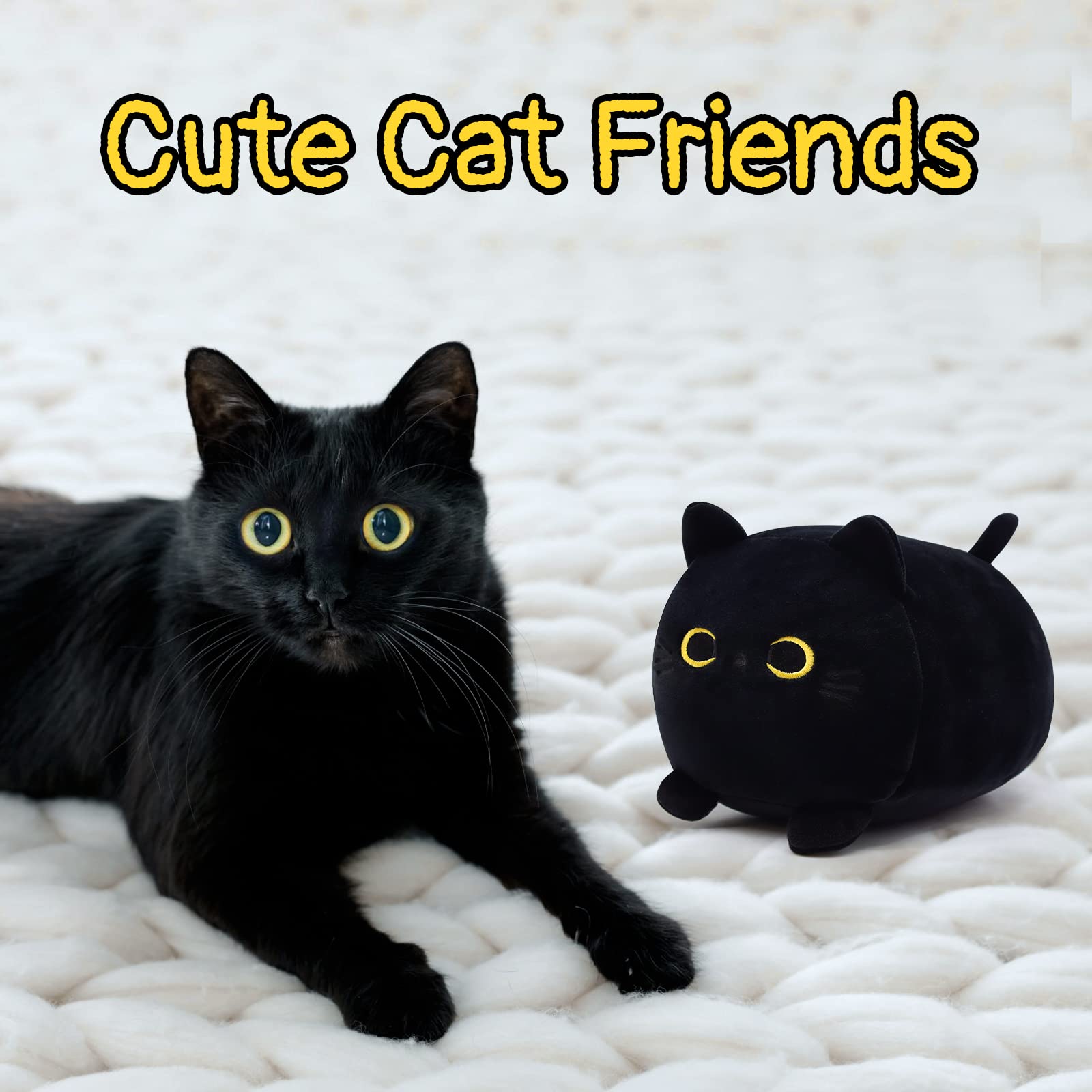 LSYDCARM Kawaii Black Cat Plush Pillow Toy, Cute Stuffed Animal for Kids Birthday, Christmas, Home Decoration