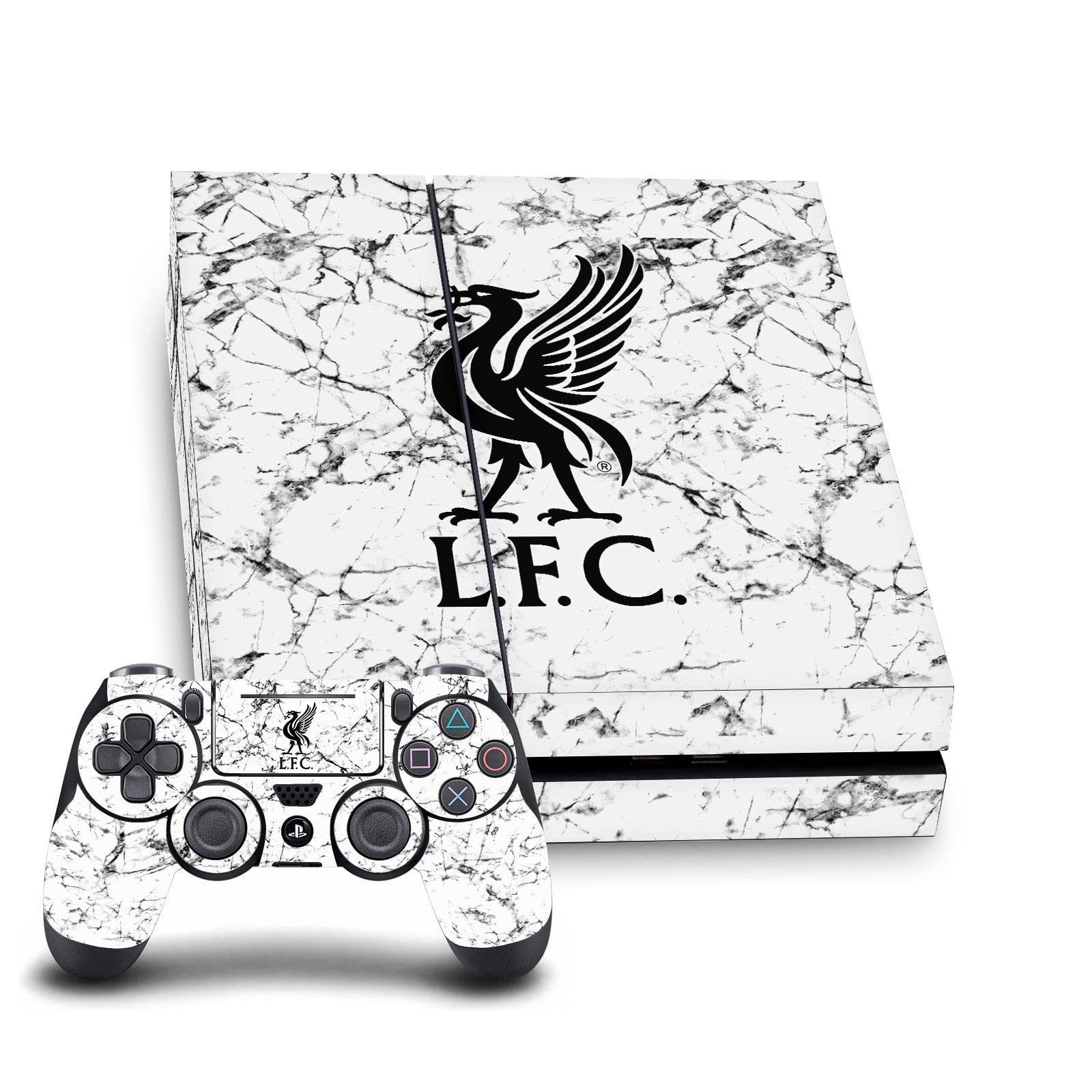 Head Case Designs Officially Licensed Liverpool Football Club Black Liver Bird Marble Art Vinyl Gaming Skin Decal Compatible with Sony PlayStation 4 PS4 Console and DualShock 4 Controller Bundle