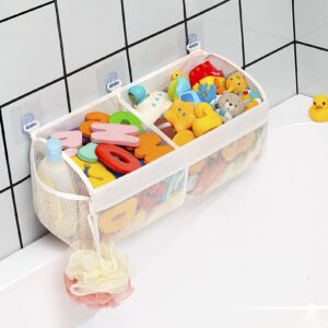 Austion Original Two Compartment Easy-access Mesh Bath Toy Organizer for Bath Tub with Large Openings Quick Drying Cute Toddler Bath Toy Storage Holder for Baby