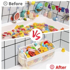 Austion Original Two Compartment Easy-access Mesh Bath Toy Organizer for Bath Tub with Large Openings Quick Drying Cute Toddler Bath Toy Storage Holder for Baby