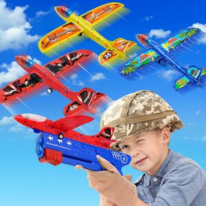 3 pack airplane launcher toys, led flying foam airplane glider with 2 flight modes, catapult plane for boys, outdoor sports flying toy for kids,birthday gifts for ages 3-12 year old