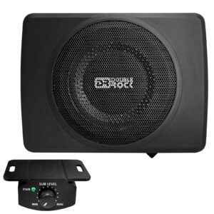 dr double rock cb08 8 inch slim under seat car subwoofer car audio powered 600 watts car truck audio sub built in amplifier active slim subwoofer new upgraded with black aluminum and green led