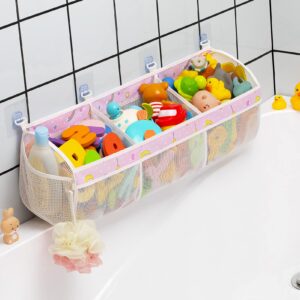 austion original baby bath toy storage, for sorting bath tub toys, space saving bath toy organizer for bathtub, suitable for storing large numbers of bath toys for girls ages 4-8.（pink）