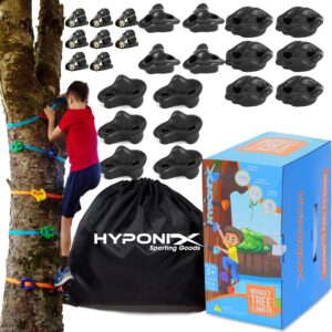 hyponix ninja tree climbing kit – 16 rock climbing holds & 8 ratchets – reinforced rock climbing holds - sets up within minutes - the perfect outdoor toys for kids 5-12