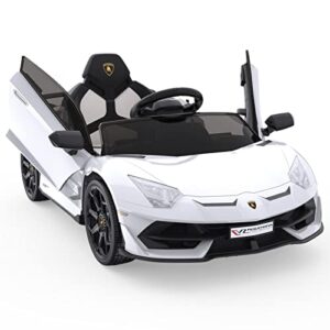 hetoy ride on car for kids 12v licensed lamborghini electric vehicles battery powered sports car with control, 2 speeds, sound system, led headlights and hydraulic doors