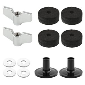 12pcs cymbal replacement accessories, drum accessories black cymbal sleeve and felt with base wing nuts cymbal felts hi-hat clutch felt cymbal washer