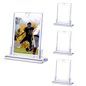 4 pack of magnetic card holder with base for trading cards, 35 pt baseball card protectors, card display stand with case, acrylic football, baseball, tcg card display case