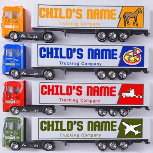 personalized toy truck, custom model toy truck carrier truck car construction vehicles toys for kids boys girls toddlers birthday with your child's name