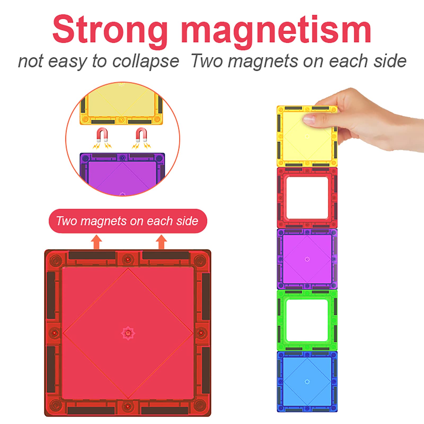 ZKA Magnetic Tiles Building Blocks Transparent Magnet 3D Building Blocks Board Kids Over Age 3 Learning Educational Toys(109PCS)