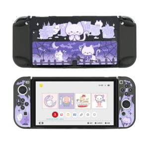 geekshare halloween protective case slim cover case compatible with nintendo switch oled and joy-con - shock-absorption and anti-scratch - spooky cat