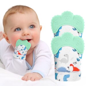 2pack silicone teething mitt, soothing infant teething mitten pain relief, prevent scratches glove, safe silicone teething toys for 0-12 months