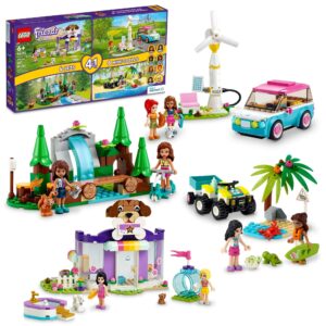 lego friends friends 66710 4-in-1 building toy gift set: doggy day care, turtle protection vehicle, forest waterfall and olivia's electric car (66710)