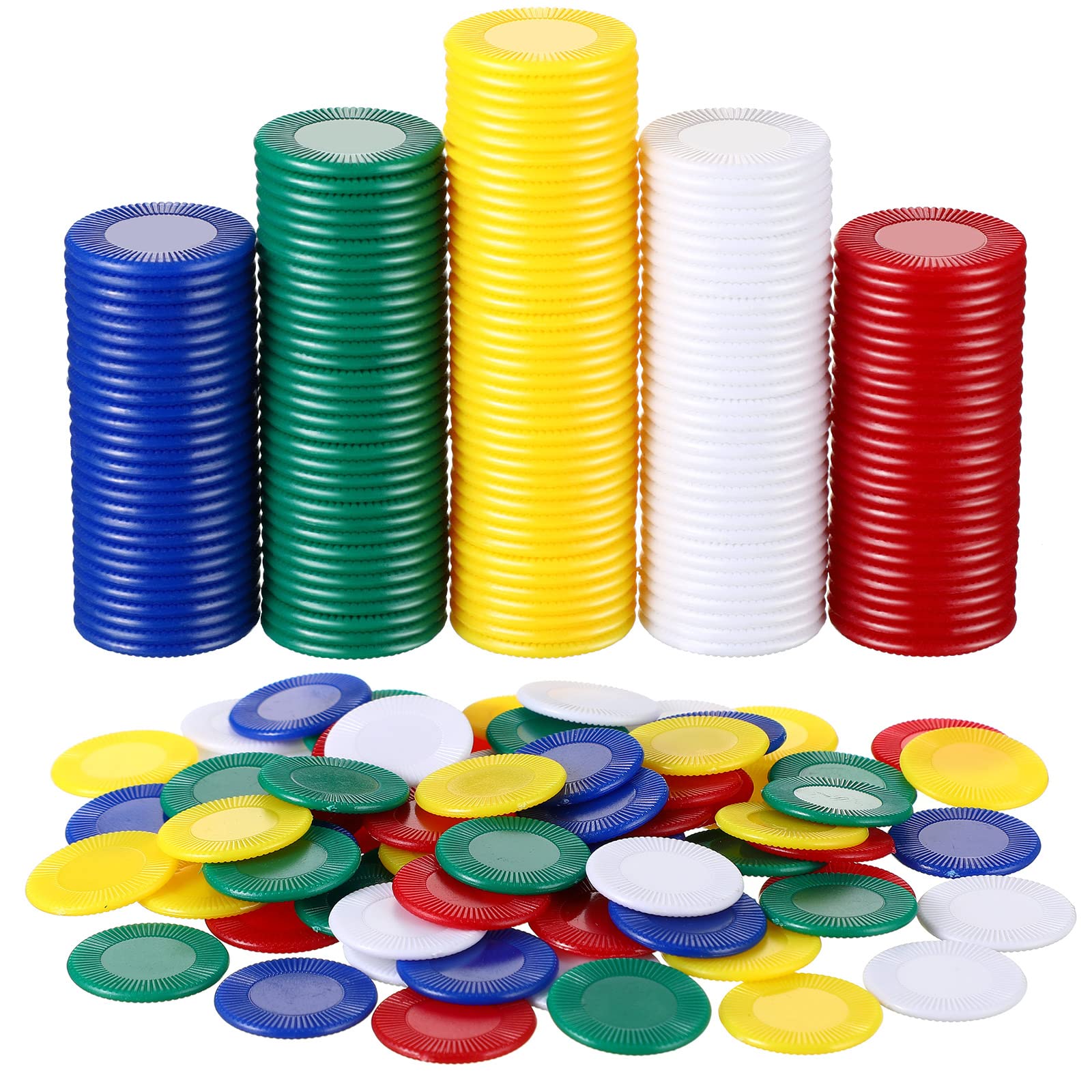 Skylety 1000 Pieces Plastic Poker Chips Bulk Game Chips 5 Colors Counter Card for Kids Game Playing Learning Math Counting Bingo Game Blank Chips Card for Kids Reward, 0.86 Inch