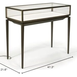 Displays2go Locking Display Table w/Rear Drawer, Stainless Steel Frame, LED Lights - Bronze (FSCSTLF7)