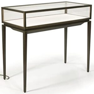 Displays2go Locking Display Table w/Rear Drawer, Stainless Steel Frame, LED Lights - Bronze (FSCSTLF7)