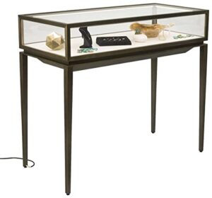 displays2go locking display table w/rear drawer, stainless steel frame, led lights - bronze (fscstlf7)