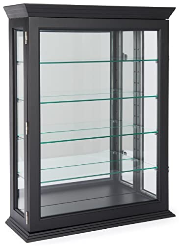 Displays2go 21" Countertop/Wall Mount Display Case, Adjustable Shelves, Locking - Black (DCC2128BK2)