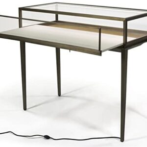 Displays2go Locking Display Table w/Rear Drawer, Stainless Steel Frame, LED Lights - Bronze (FSCSTLF7)